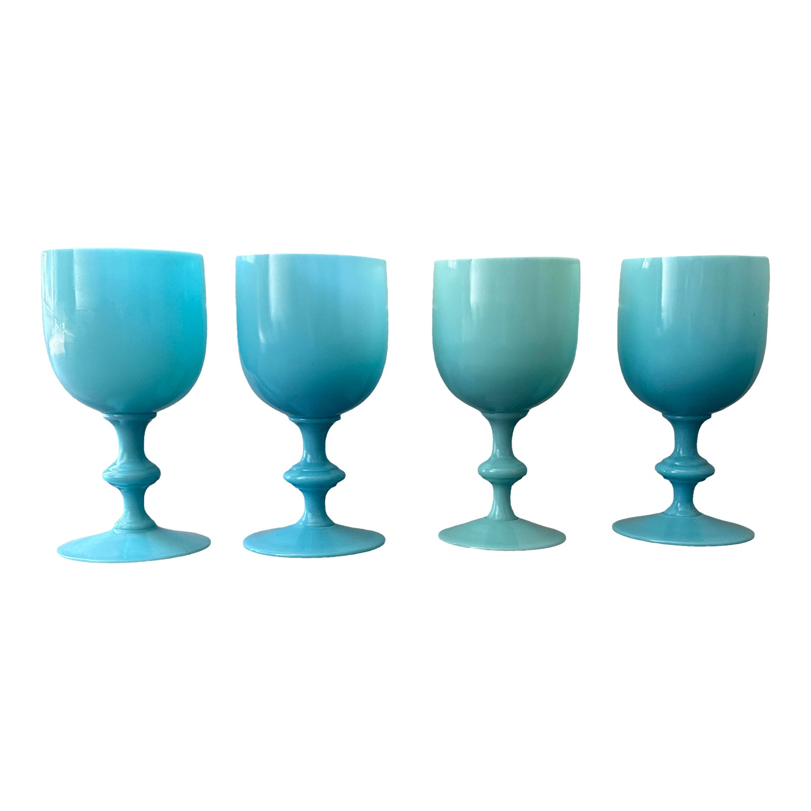 Vintage Portieux Vallerysthall Blue Opaline Glass Wine Goblets, Circa ...