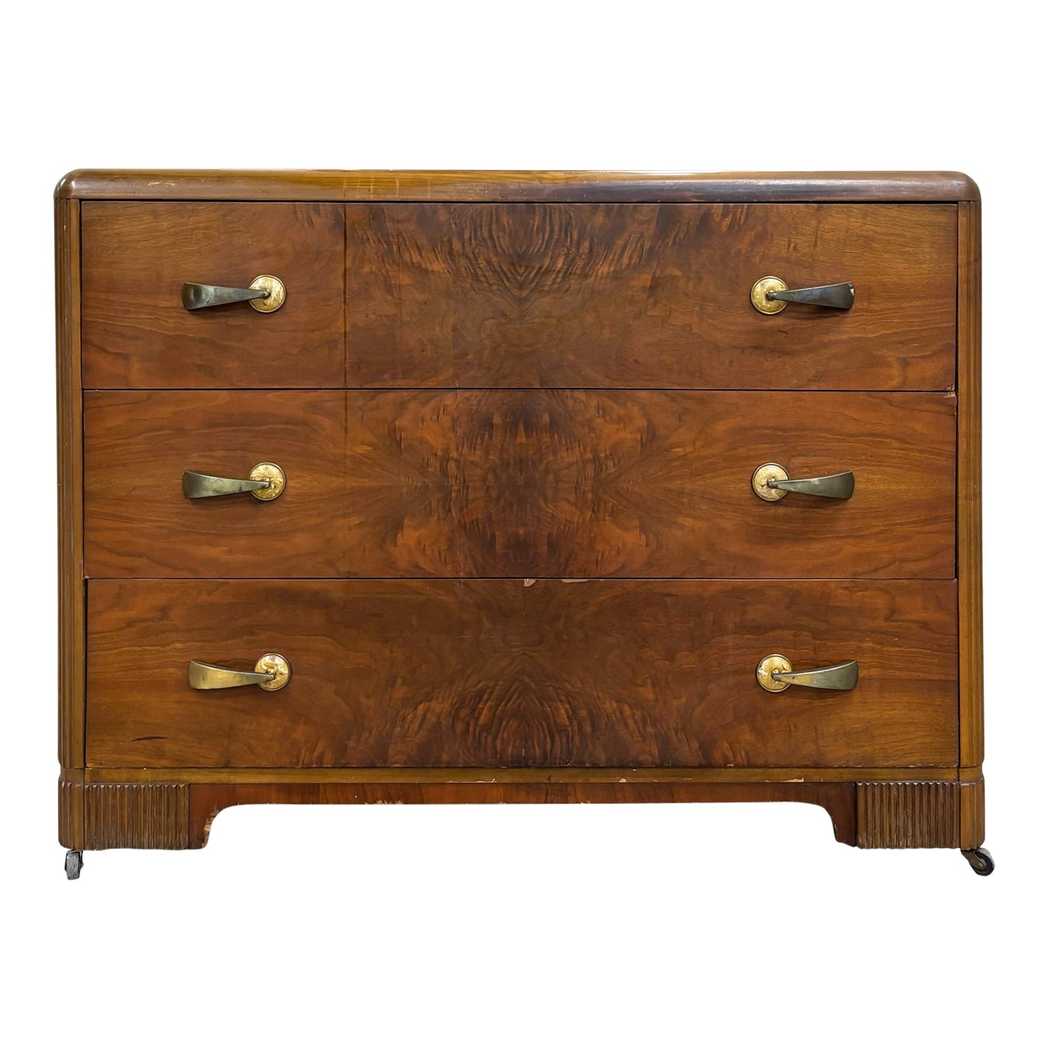 Vintage Joerns Bros Art Deco Waterfall Lowboy Dresser Chest With Mirror | Chairish