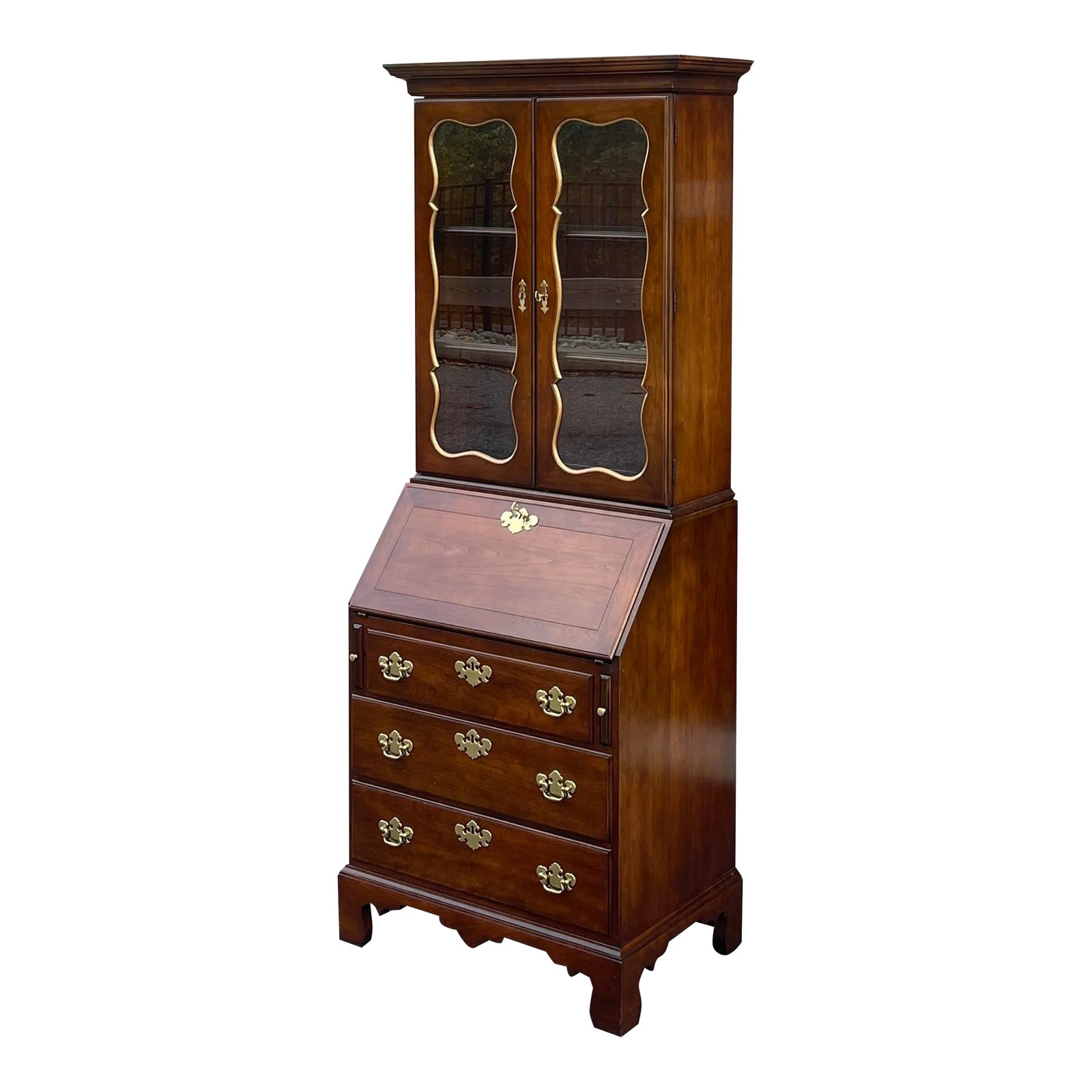1980s Statton Chippendale Solid Cherry Locking Secretary Desk With ...