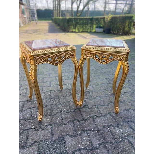 1990s French Louis XVI Baroque Rococo Side Tables: Beech With Pink ...