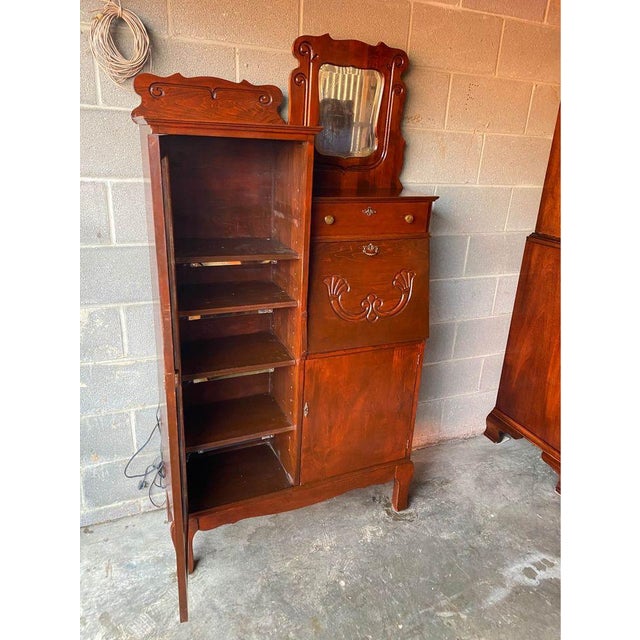 Antique secretary desk with curved glass hutch store