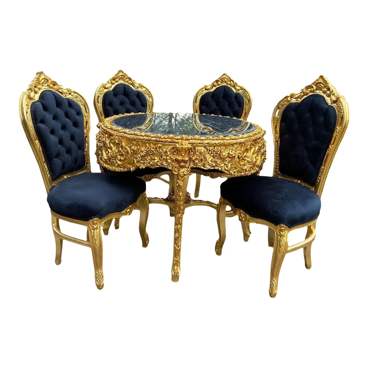 Italian Baroque Rococo Dining Set in Black Velvet and Gold Leaf – 5 ...