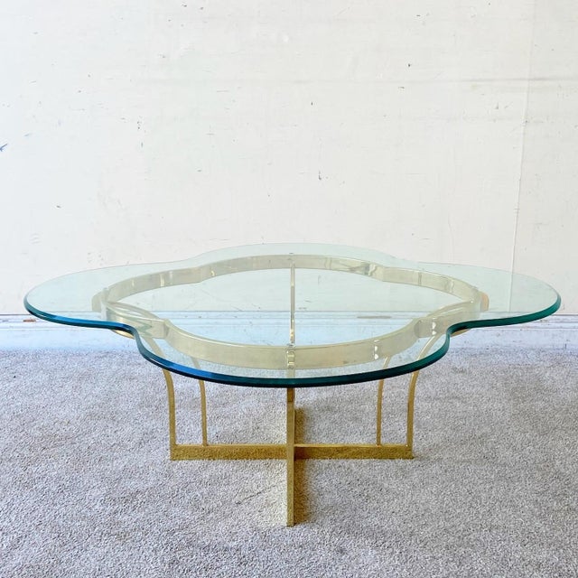 Hollywood Regency Clover Cloud Glass and Gold Coffee Table | Chairish