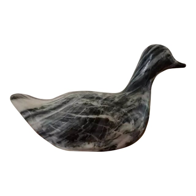 1980's Hand Carved Gray and White Onyx Duck | Chairish