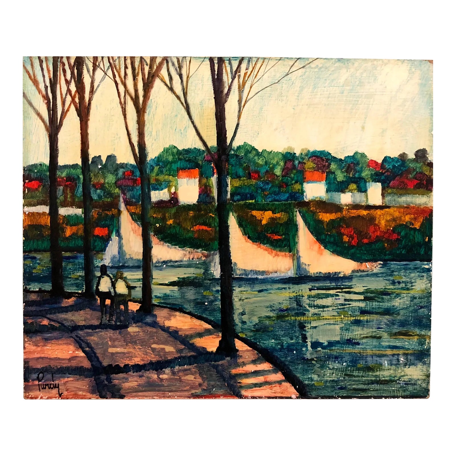 Donald Roy Purdy, River Walk, American Modernist Oil Painting Landscape ...