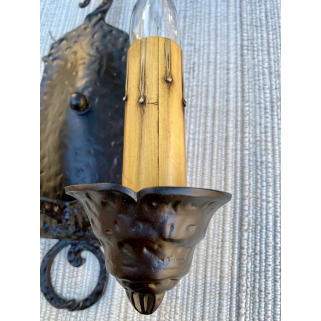 1930s Spanish Colonial 2 Light Hand Forged Wall Sconces | Chairish