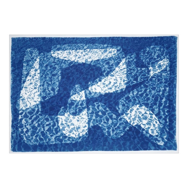 Contemporary Cyanotype Monotype of Shapes Under Water in Cold Tones ...
