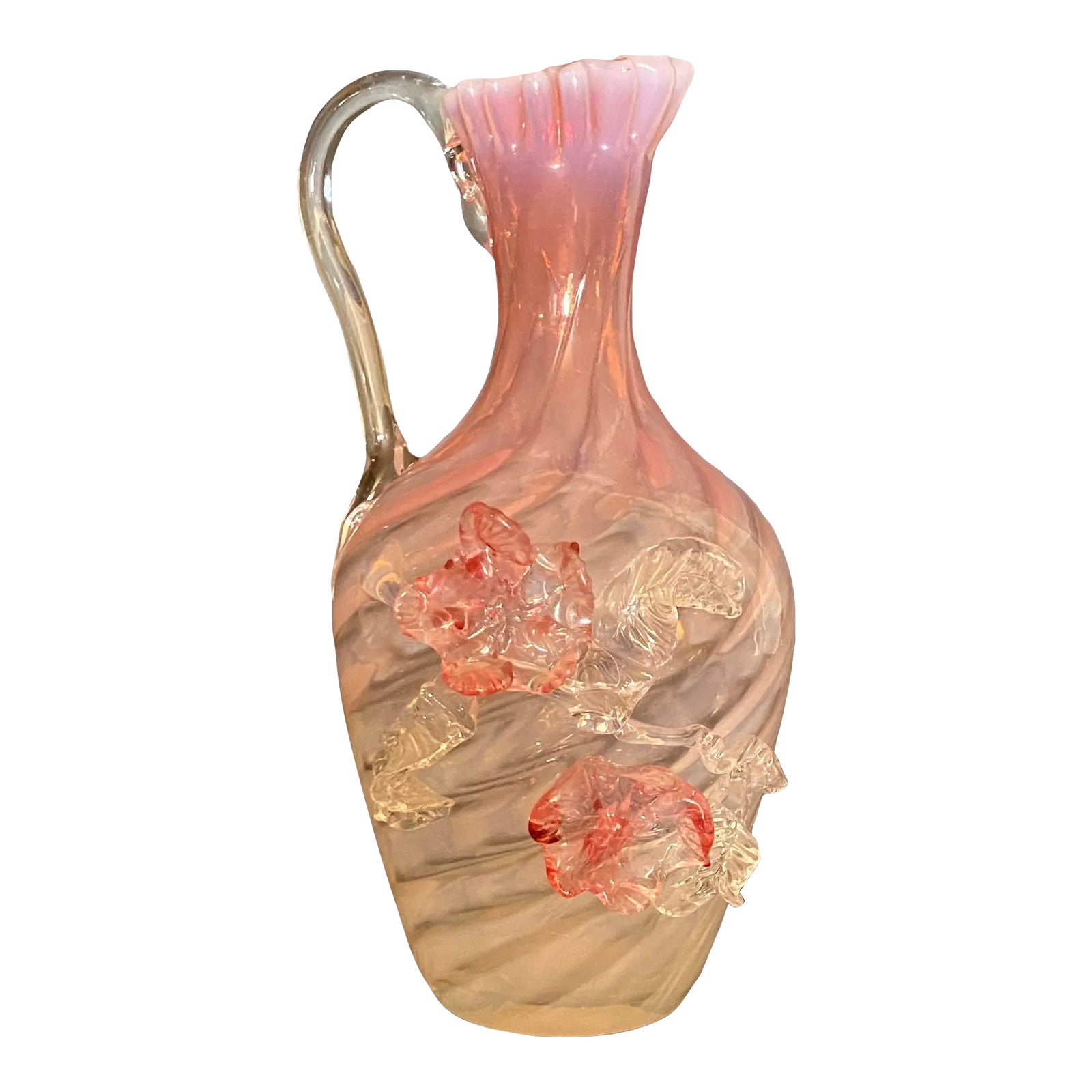 Vintage Murano Style Pink Swirl Glass Dimensional Flower I Ruffled Vase ...