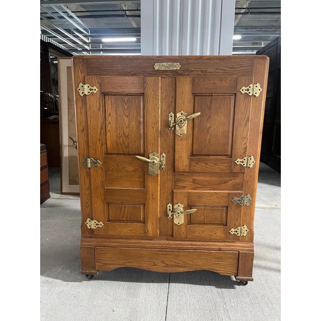 Gibson Refrigerator Co. Three Compartment Brass & Oak Ice Chest, 19th ...