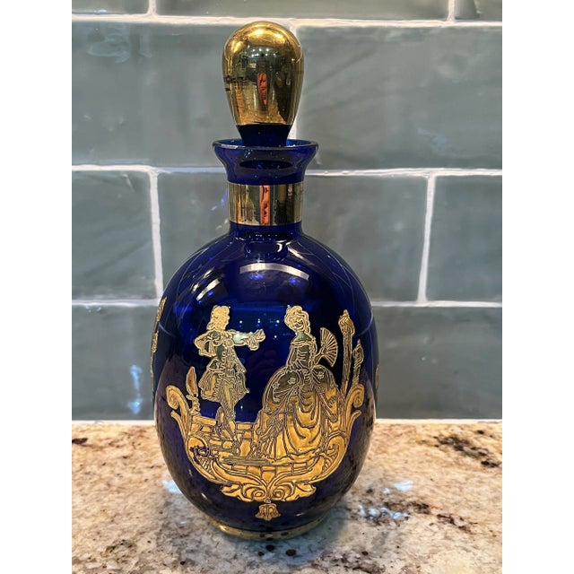 1960s Venetian Hand Blown Crystal Blue Cobalt Decanter Set- 6 Pieces ...