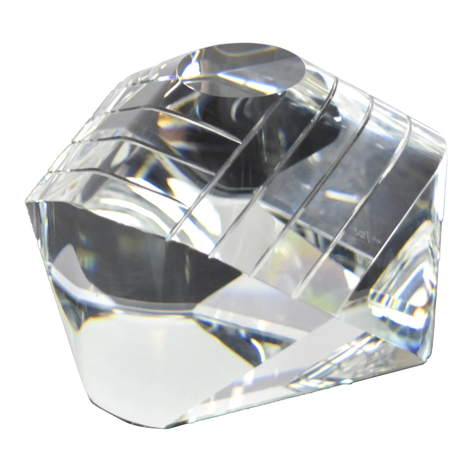 Vintage Denali Geometric Crystal Glass Paperweight | Chairish
