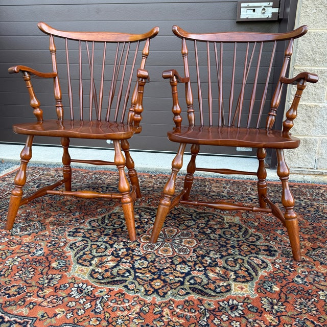 Vintage Pennsylvania House Auburn Cherry Fiddleback Windsor Armchairs ...