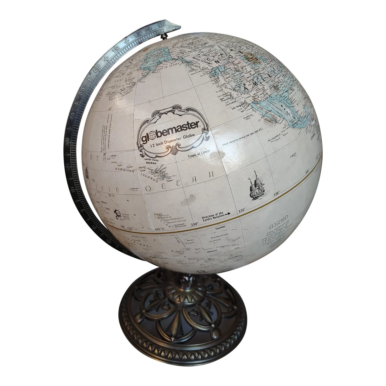 Vintage Globe Master Globe With Brass Base | Chairish