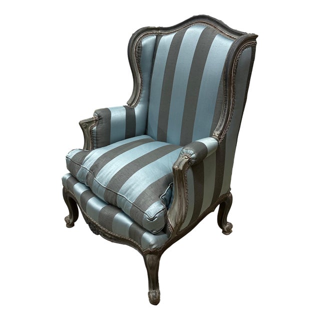 Striped French Wingback Armchair | Chairish
