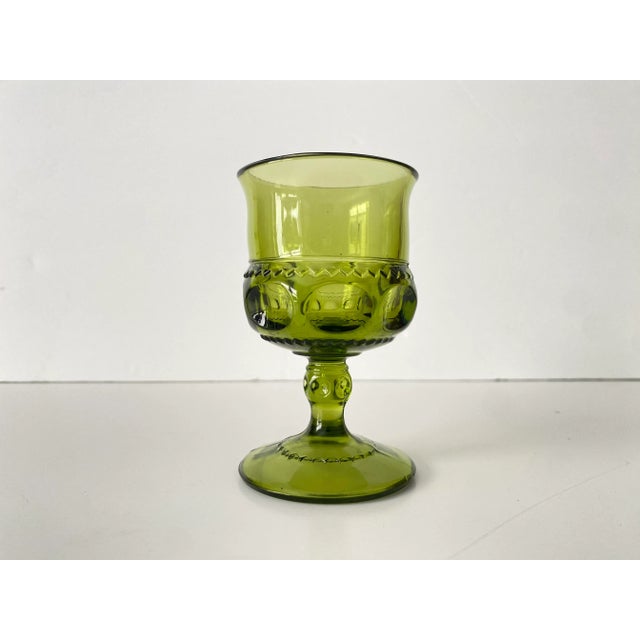 Mid Century King's Crown Thumbprint Green Glass Wine Goblets- Set of 12 ...