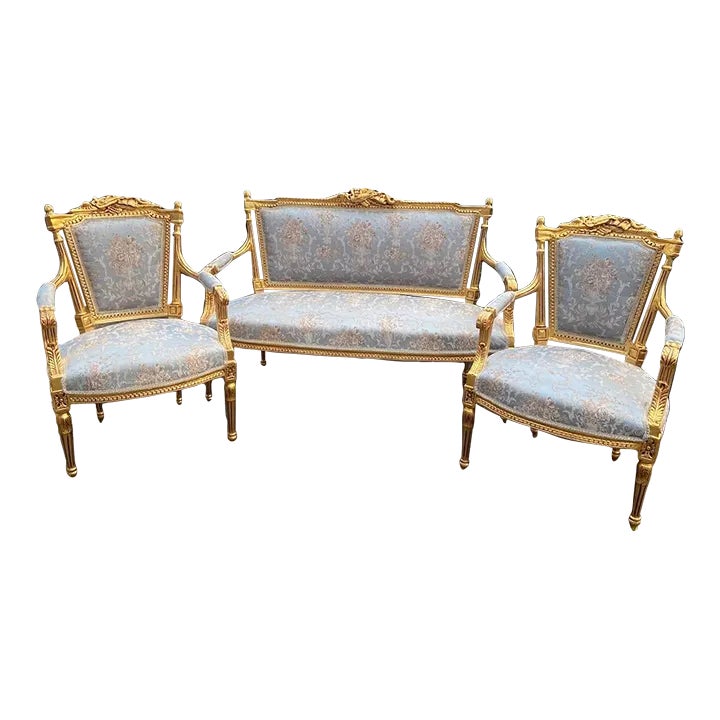 1940s Handmade French Louis XVI Sofa Set With Chairs- 3 Pieces | Chairish