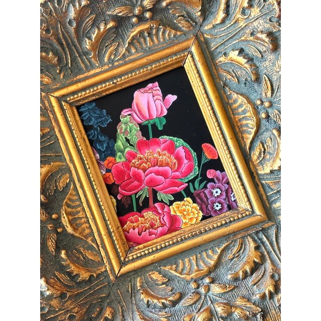 Contemporary Original Hand-Painted Floral Painting in a Vintage Gilt ...