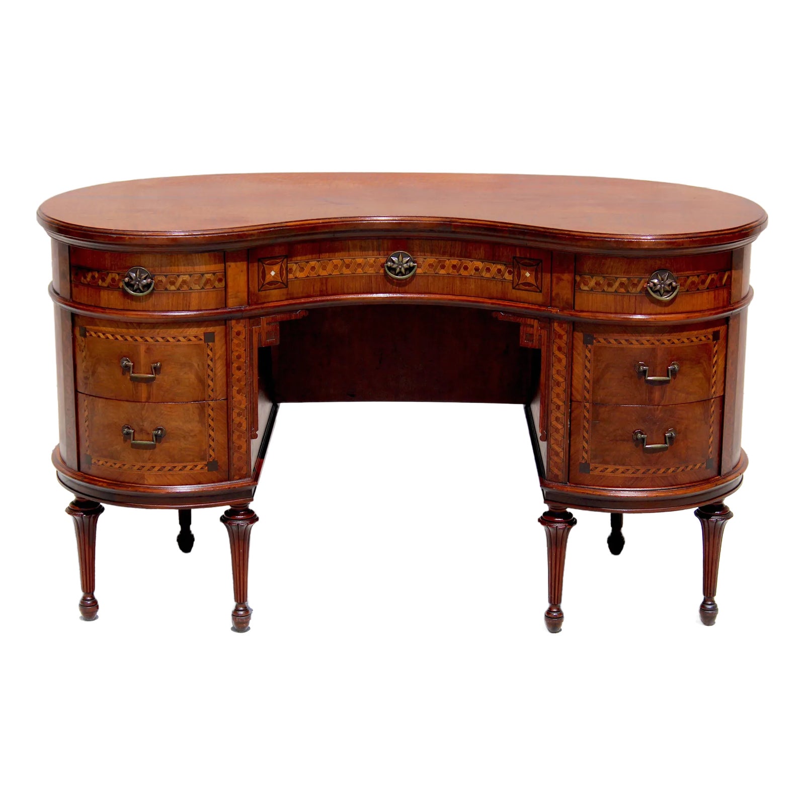 Antique Kidney Writing Desk With Inlay - 7 Drawer Edwardian Sheraton ...