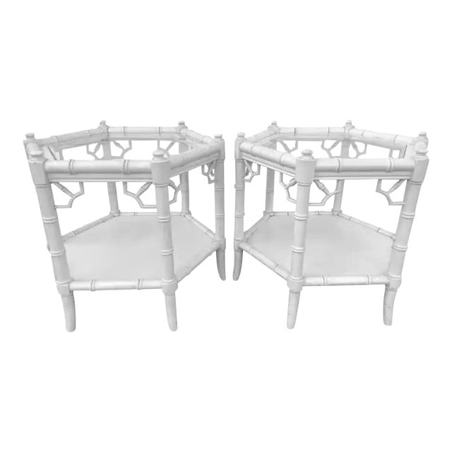 Pair of White Faux Bamboo Octagonal Tables by Thomasville | Chairish