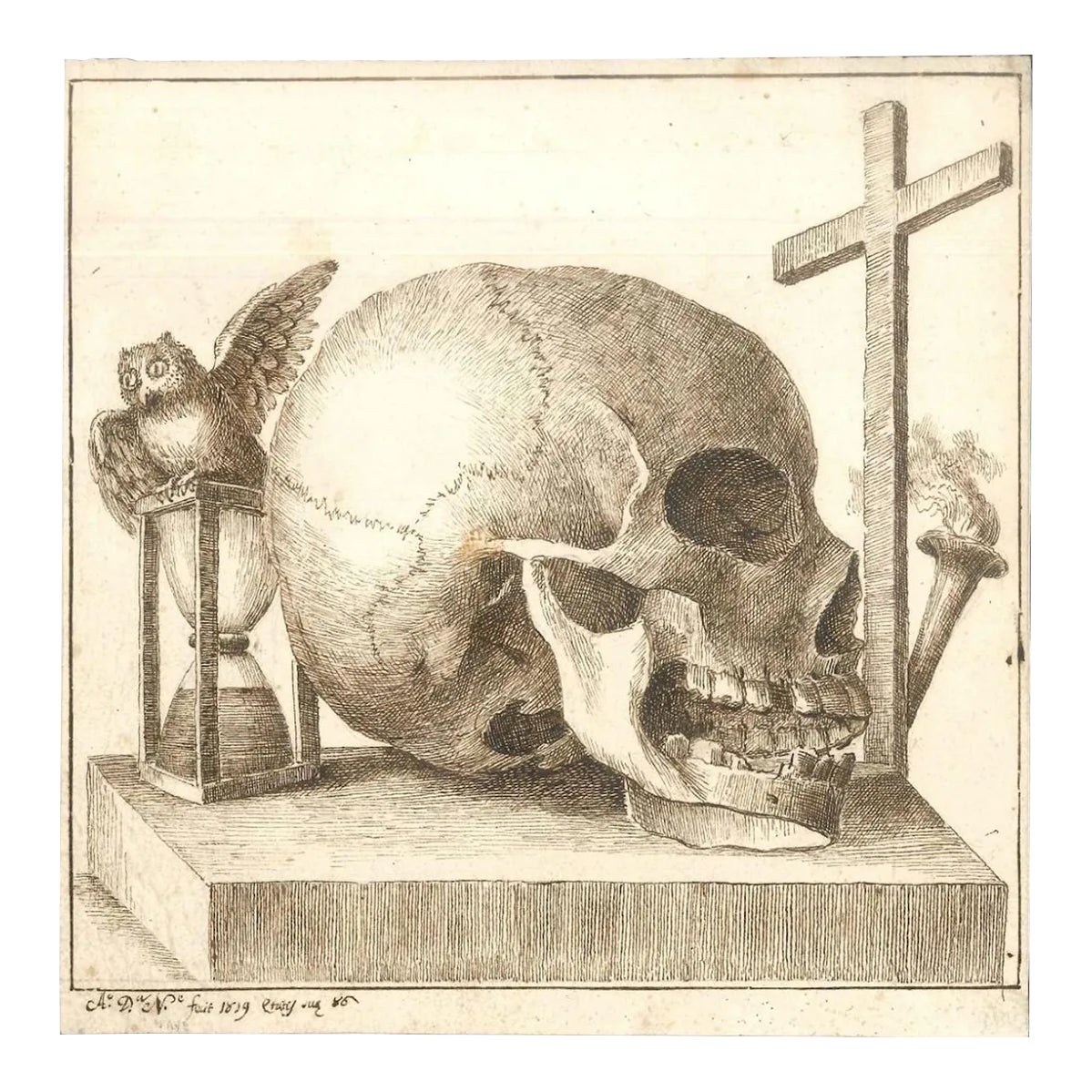 Skulls - Pair of Original Ink Drawings by Alessandro Dalla Nave - Early ...