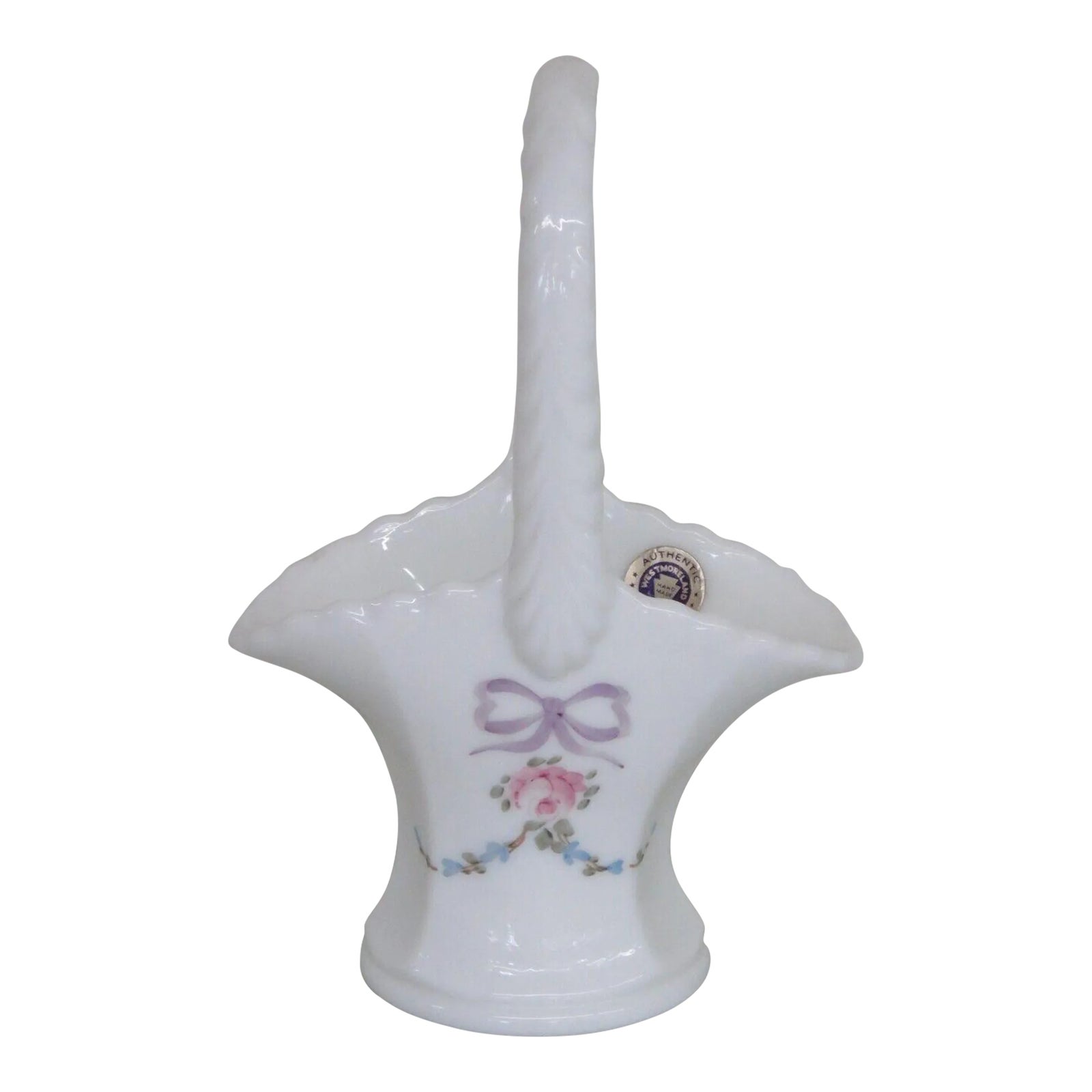 Westmoreland White Milk Glass Hand Painted Small Easter Basket With ...