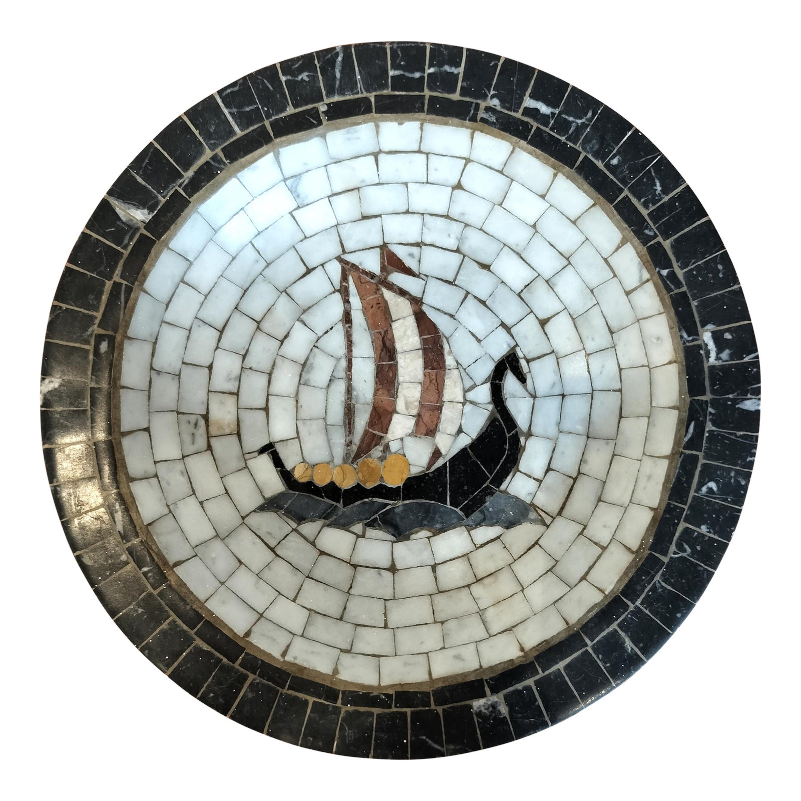 Large Vintage Danish Stone Mosaic Plate With Viking Ship by Heide ...