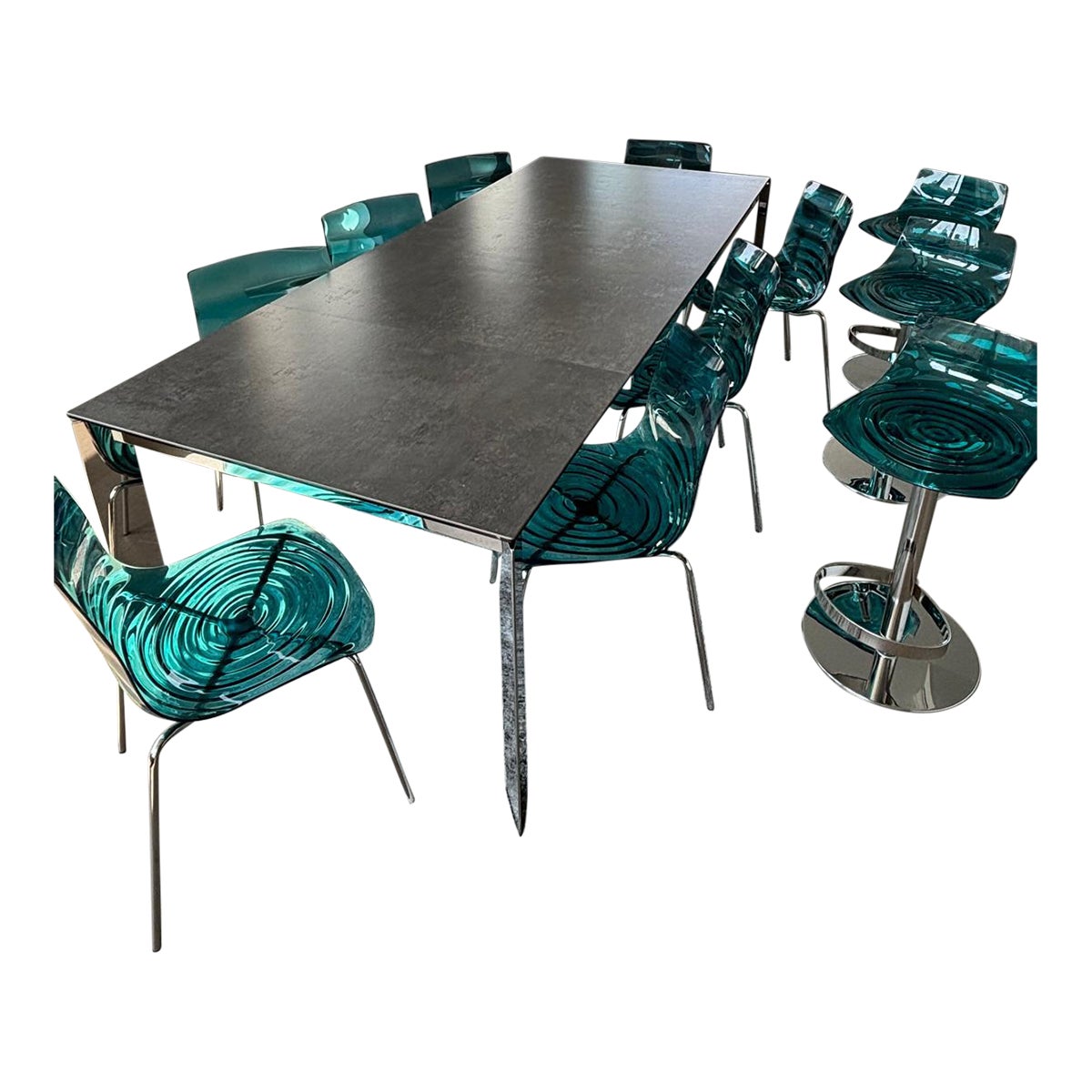 Calligaris Grey Ceramic Top Dining Table With 8 Chairs and 3 Footstools ...