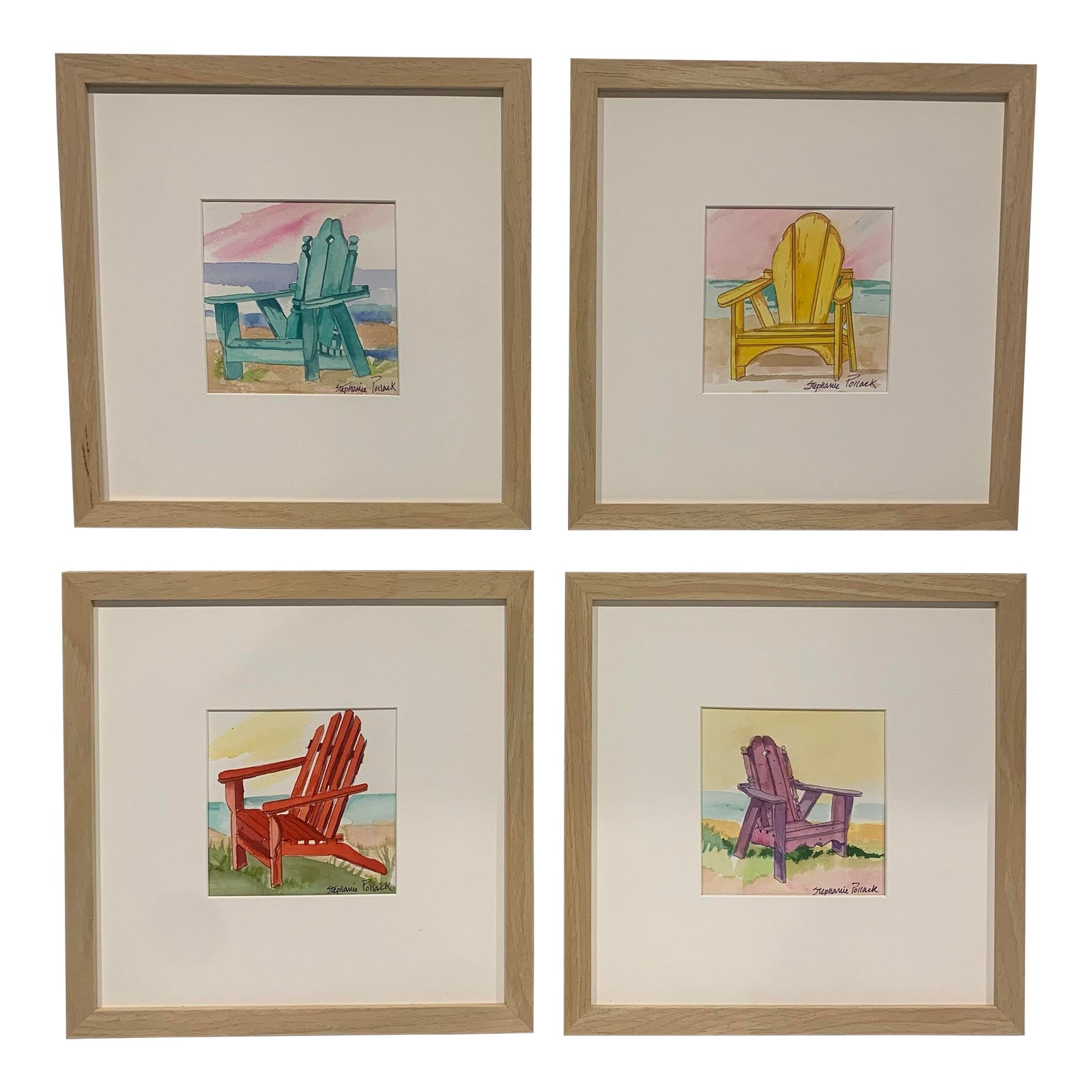 Vintage Stephanie Pollack, Original Watercolors. Set of 6. | Chairish