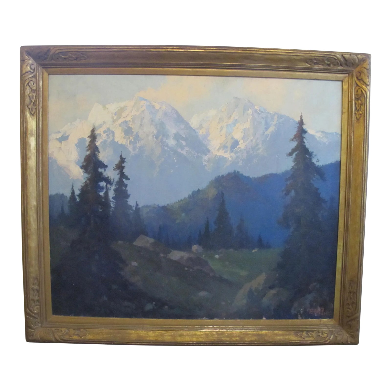 Ernest Henry Pohl Antique Gilt Frame Mountain Oil Painting Deep in the ...