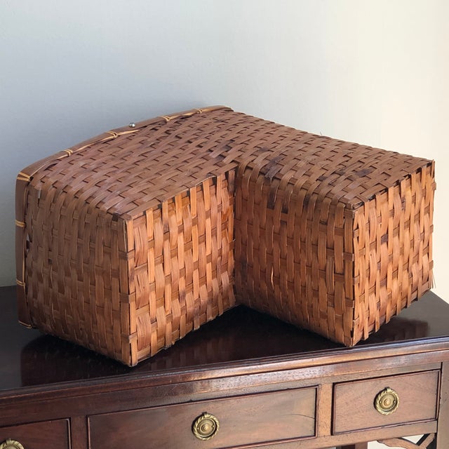 Mid-20th Century Rattan Stair Basket | Chairish