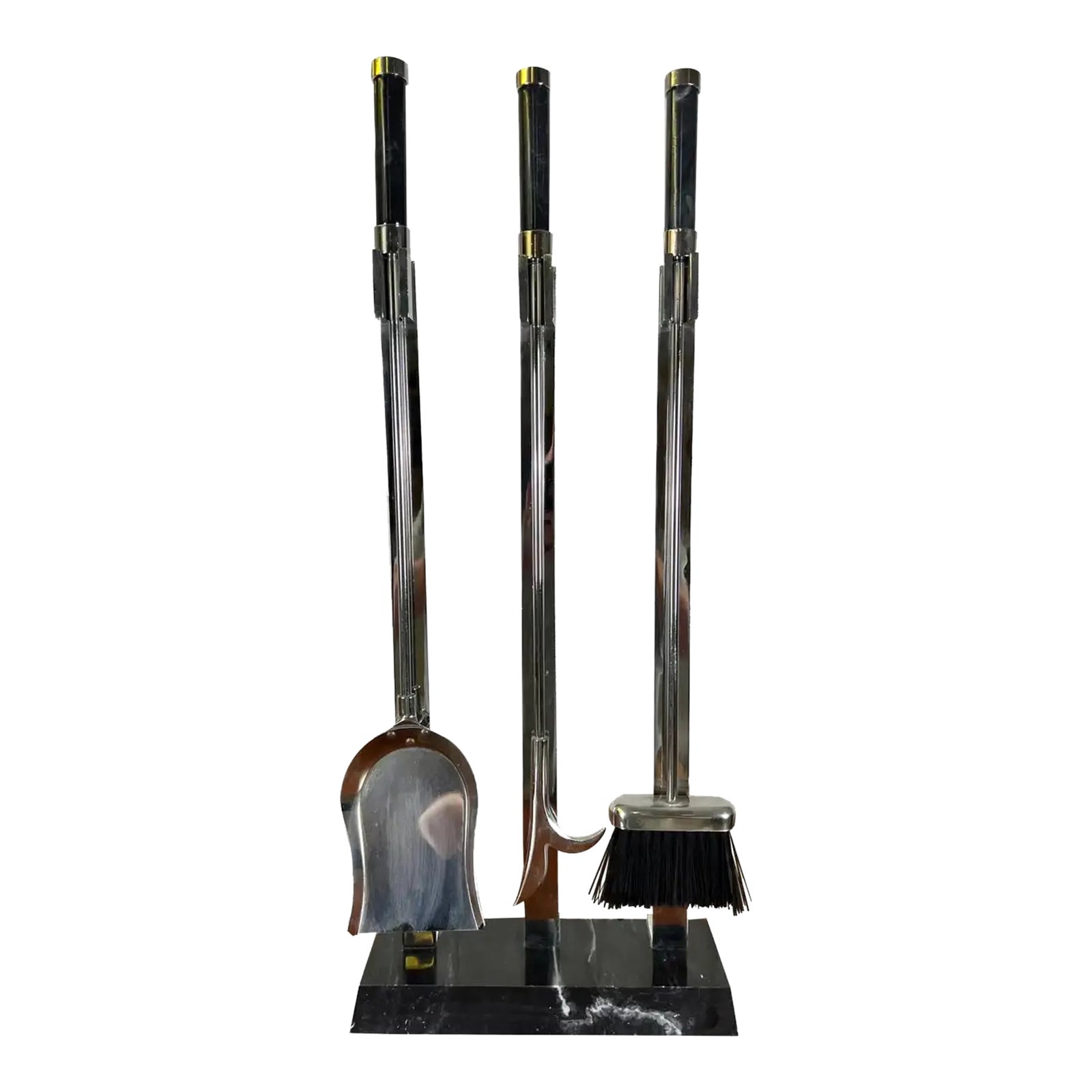 Modern Marble & Chrome Fireplace Tools | Chairish