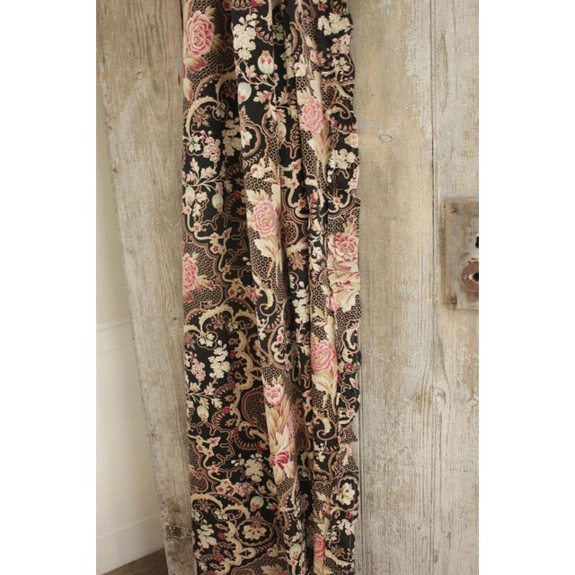 Antique French Fabric Rococo Block & Roller Printed Black Ground Ruffle ...