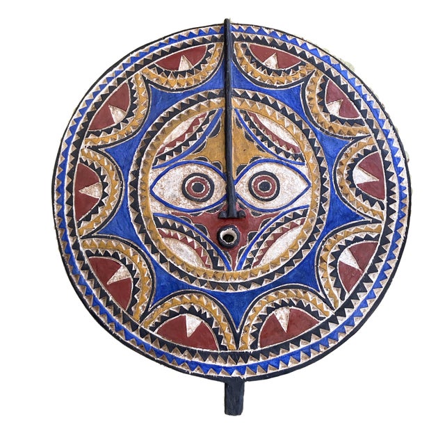 African Bwa Sun Mask Blue and Red Burkina Faso | Chairish