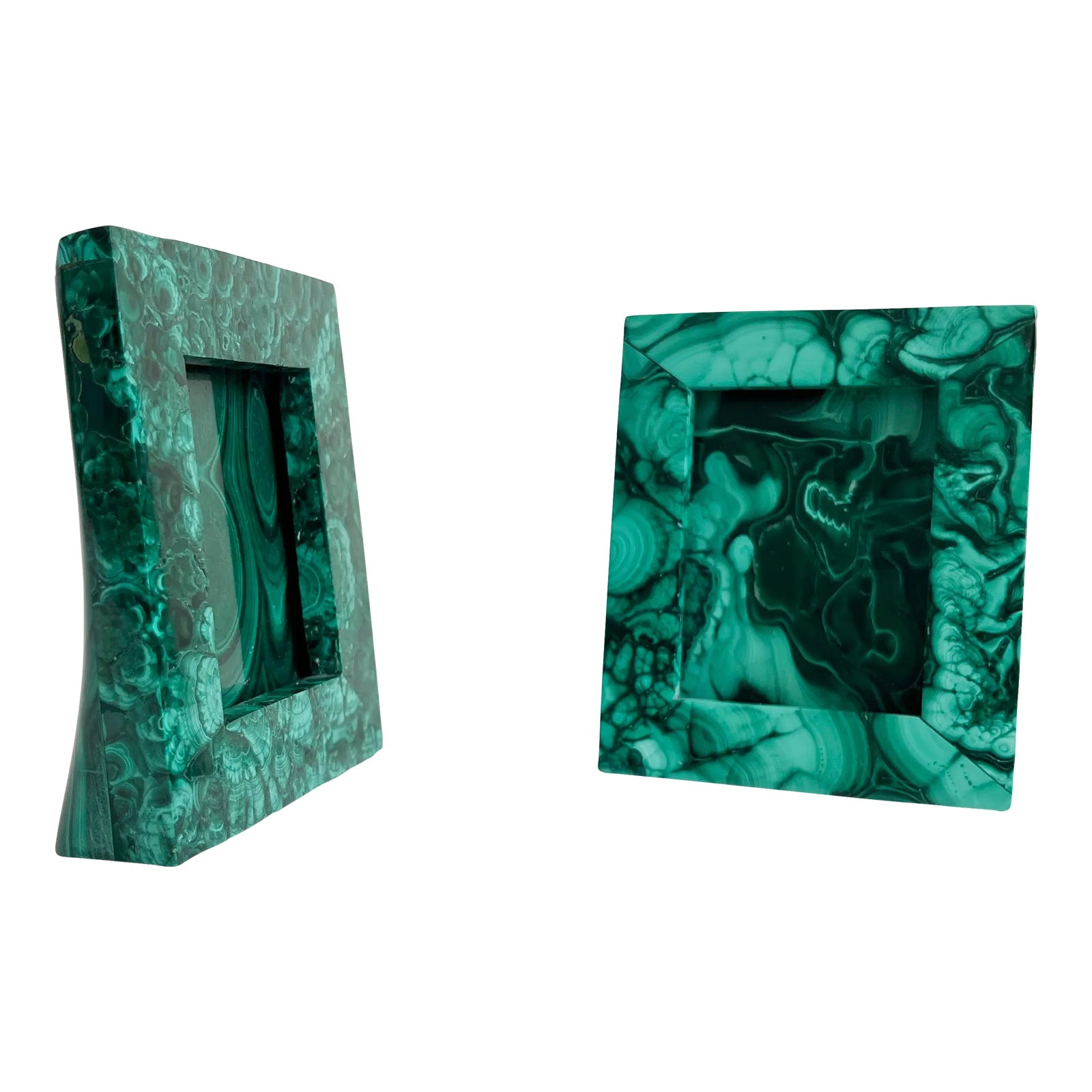 Late 20th Century Malachite Tabletop Picture Frames, Pair | Chairish