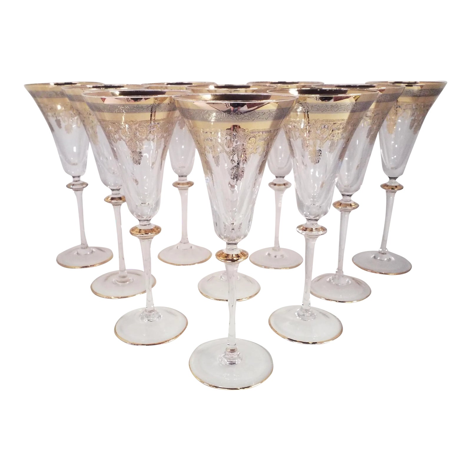 1990s Russian Crystal Glasses 24k Embossing - Set of 10 | Chairish