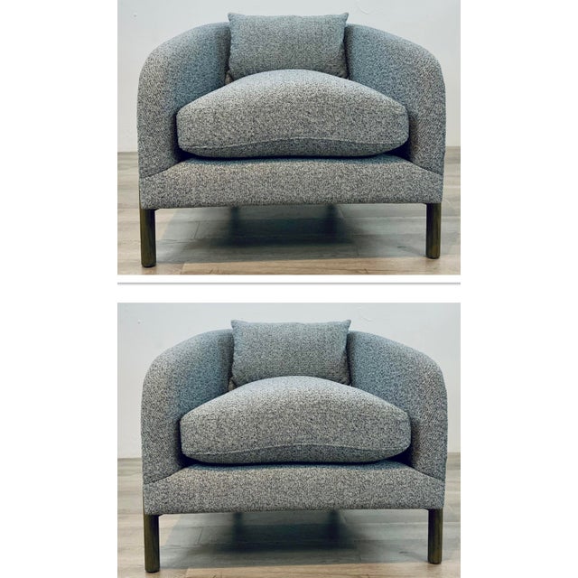 Modern Gray Tweed Club Chairs Pair | Chairish