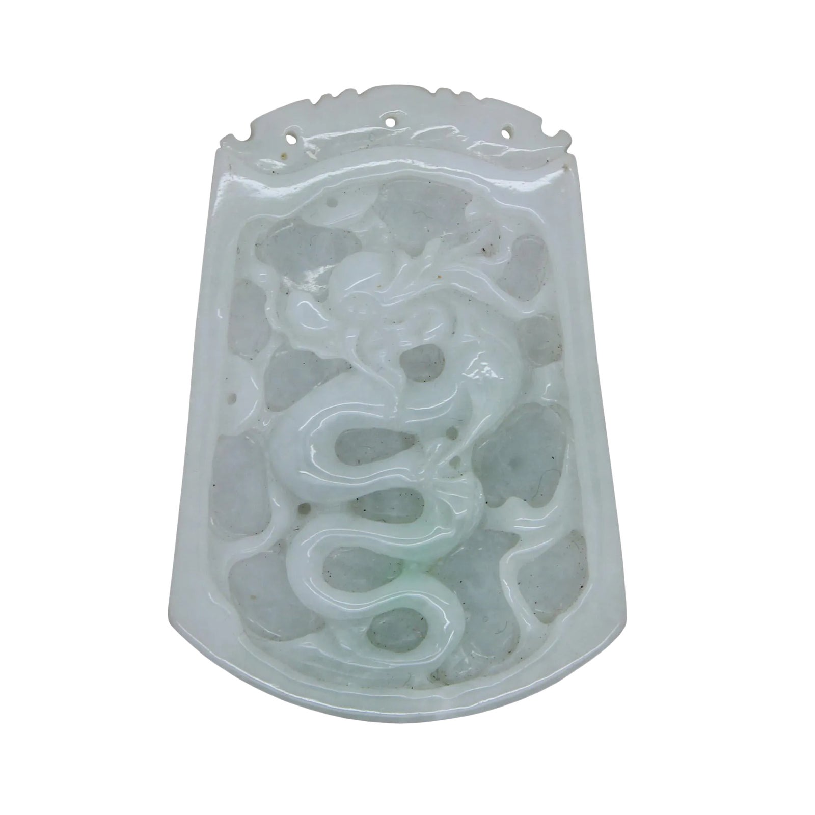 Natural Jade Chinese Rectangular Pendant Plate With Dragon and Luyi ...