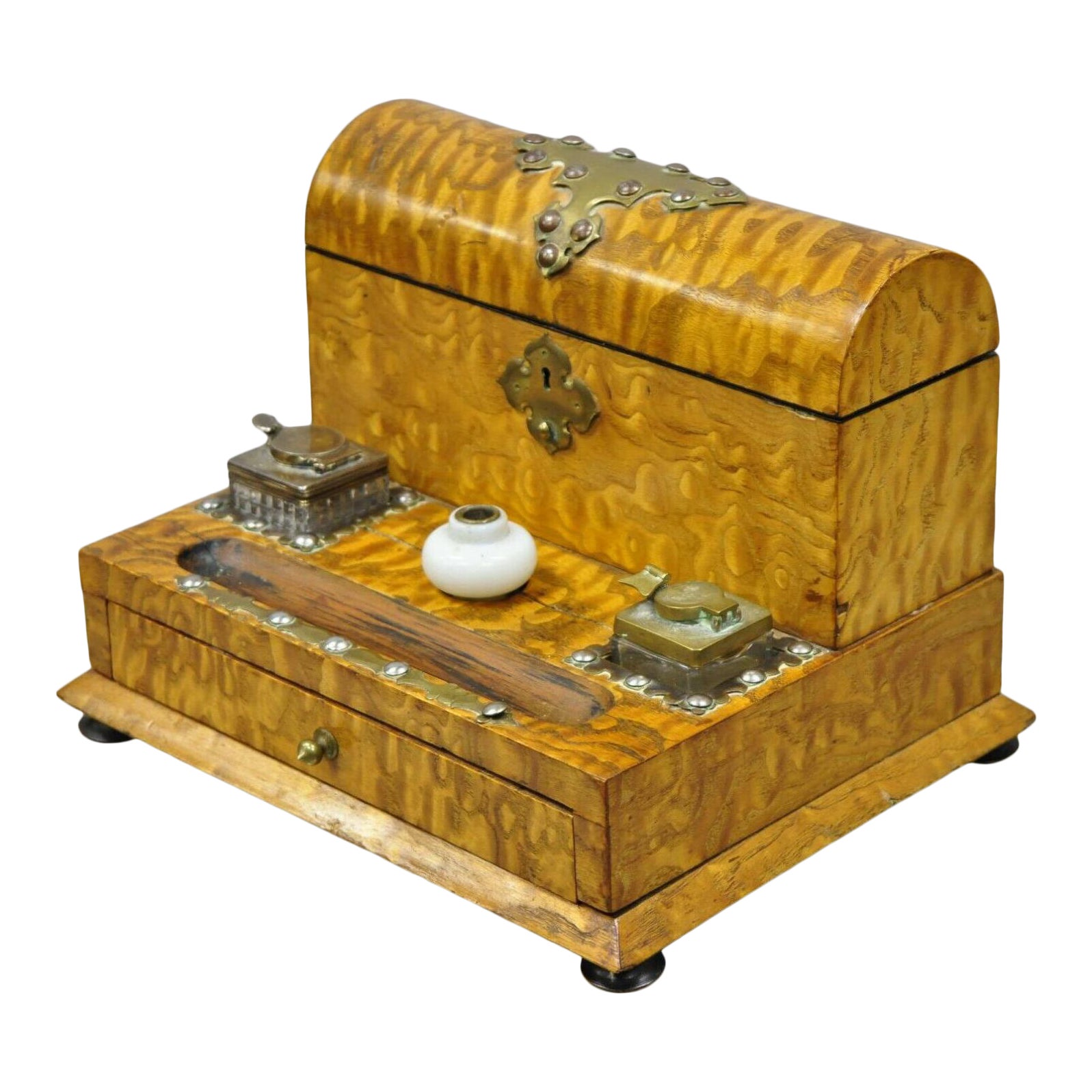 19th Century English Burl Wood & Rosewood Parkins & Gotto Inkwell Desk ...