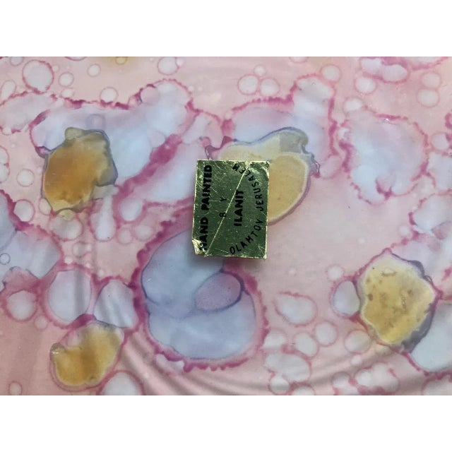 Ilanit Hand-Painted Pink Toned Art Glass Rimmed Serving Plate, Circa ...