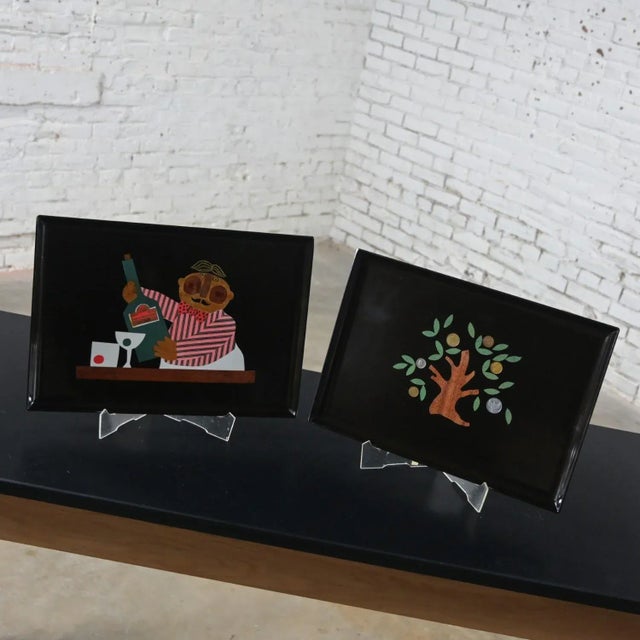 Mid-20th Century Mid-Century Modern Pair Couroc Trays & Orange Vintage ...