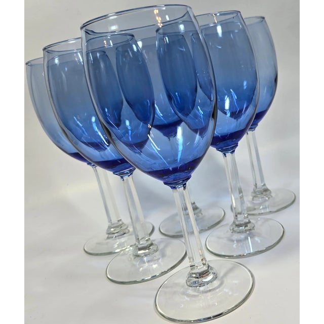 Pillar Stemmed Blue Goblets- Set of Six | Chairish
