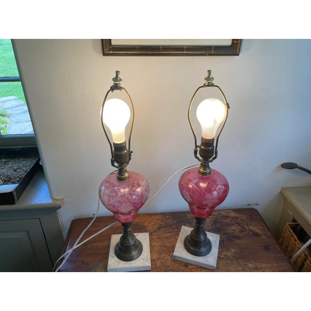 Antique Late 19th Century Cranberry Glass Ruby Cut to Clear Electrified ...