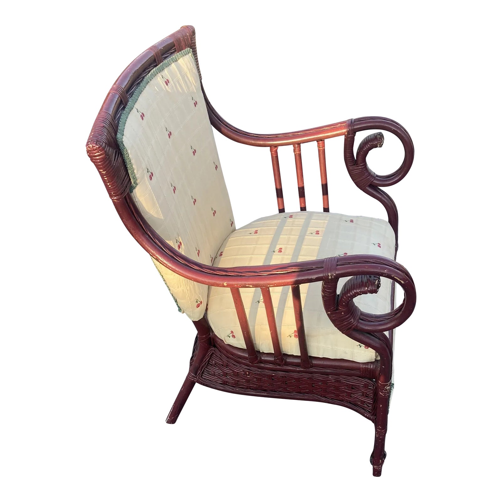 Early 20th Century Vintage Upholstered Red Bentwood Wicker Chair | Chairish