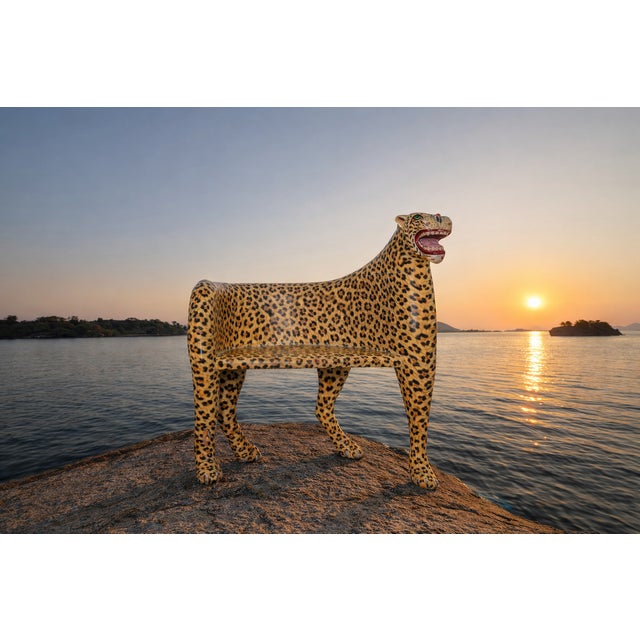 Vintage Hand-Painted Wooden Jawai Leopard Bench - Indian Folk Art ...