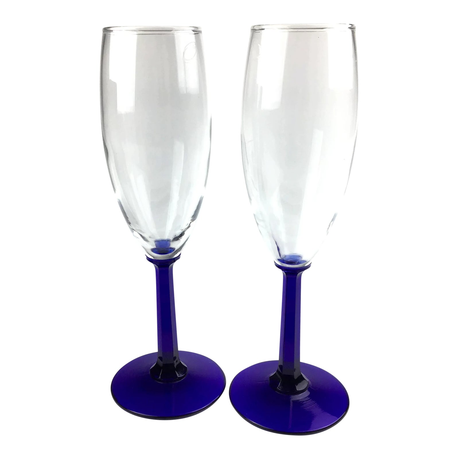 1970s Mid Century Cobalt Crystal Toasting Flutes | Chairish