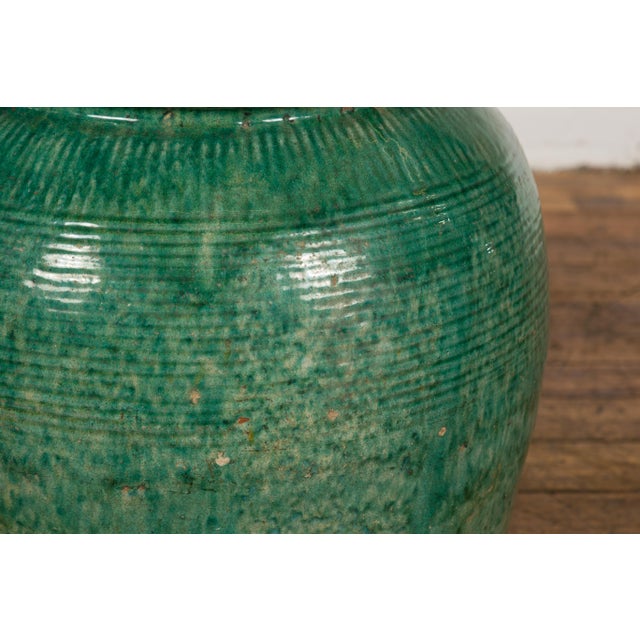 Large Chinese Vintage Green Glazed Water Vessel Planter with Reeded ...