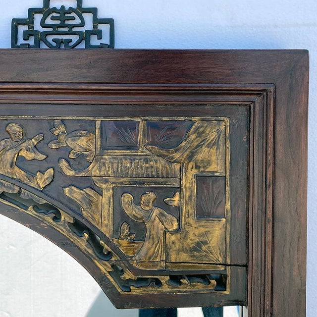Large Vintage Chinese Style Gilt Wooden Wall Mirror | Chairish