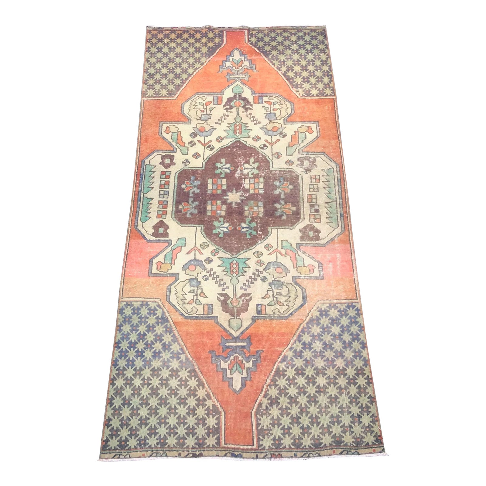 Vintage Traditional Faded Turkish Handmade Wool Rug | Chairish