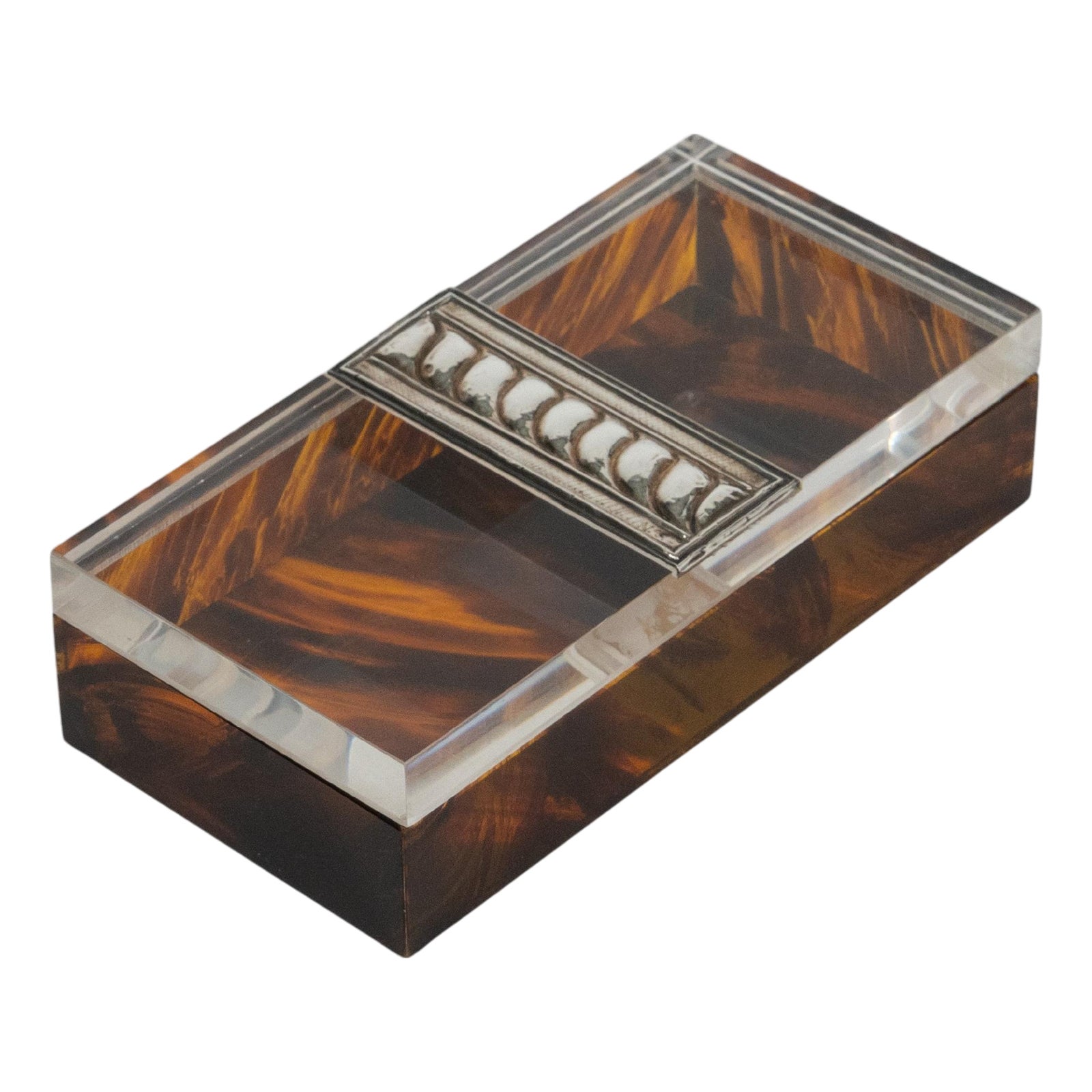 Tortoiseshell Acrylic Glass and Silver Box in the style of Christian ...