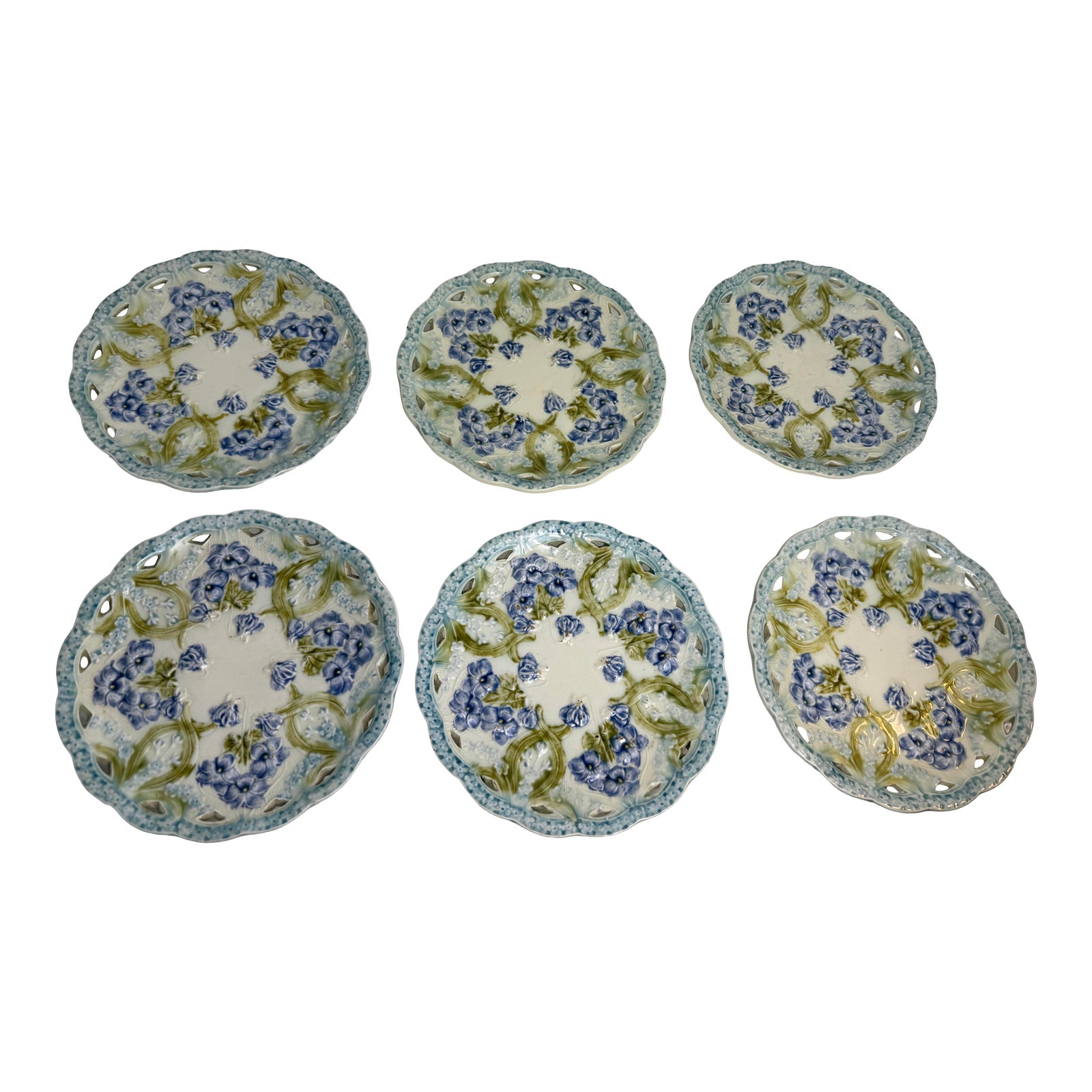 Set of 6 Antique Villeroy & Boch Reticulated Majolica Violet Plates ...